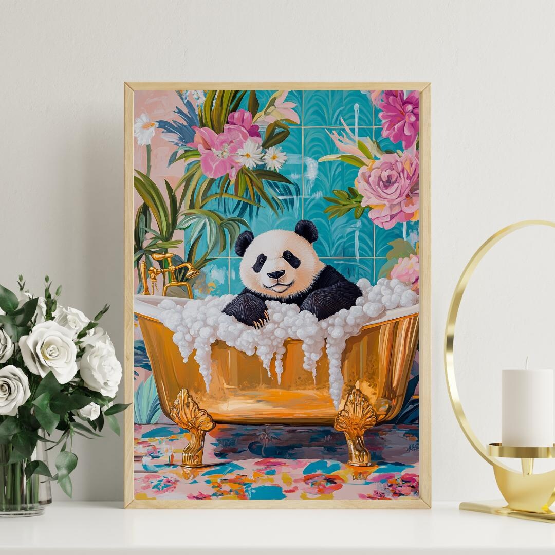 Panda Bathroom Art Print: Maximalist Tropical Decor (digital Download ...