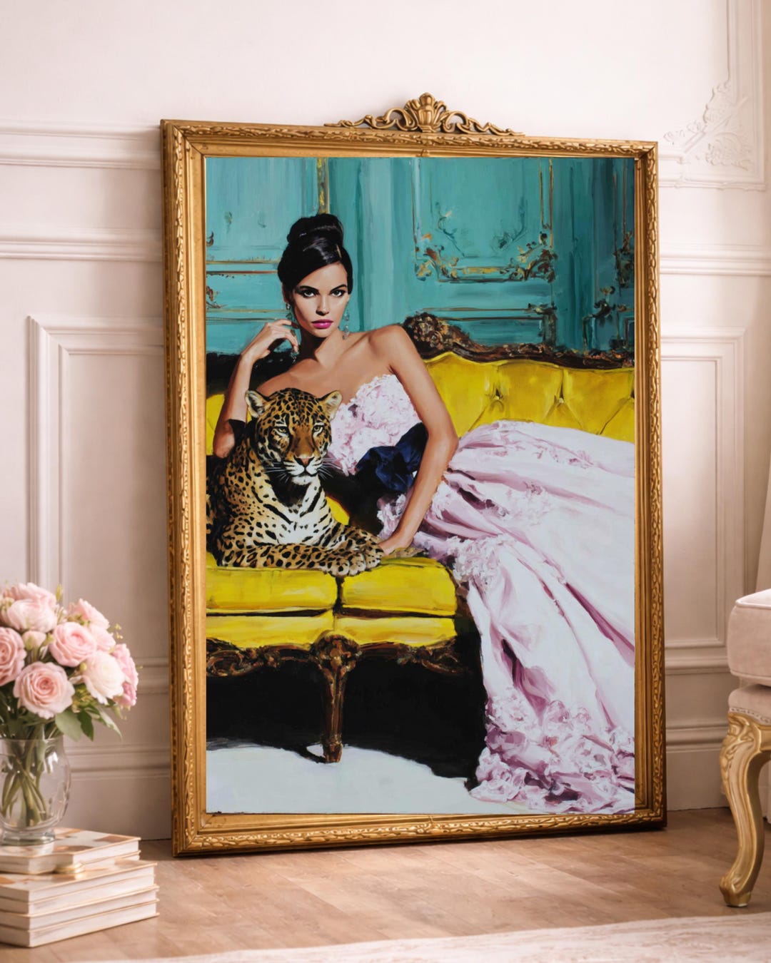 Elegant Leopard Lady – Glamorous Fashion Portrait, Pink Gown & Jaguar ...
