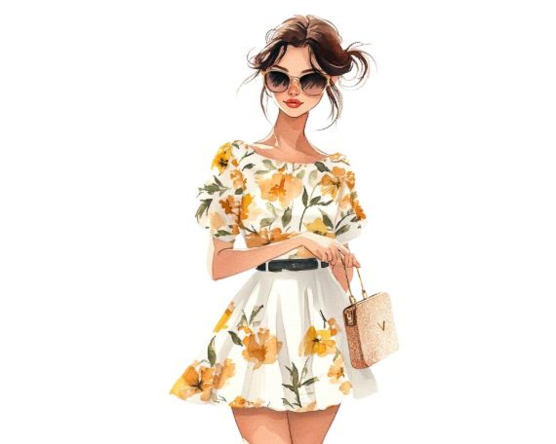 Fashion Girl Clipart, Spring Girl Clipart Fashion Illustration Brunette ...