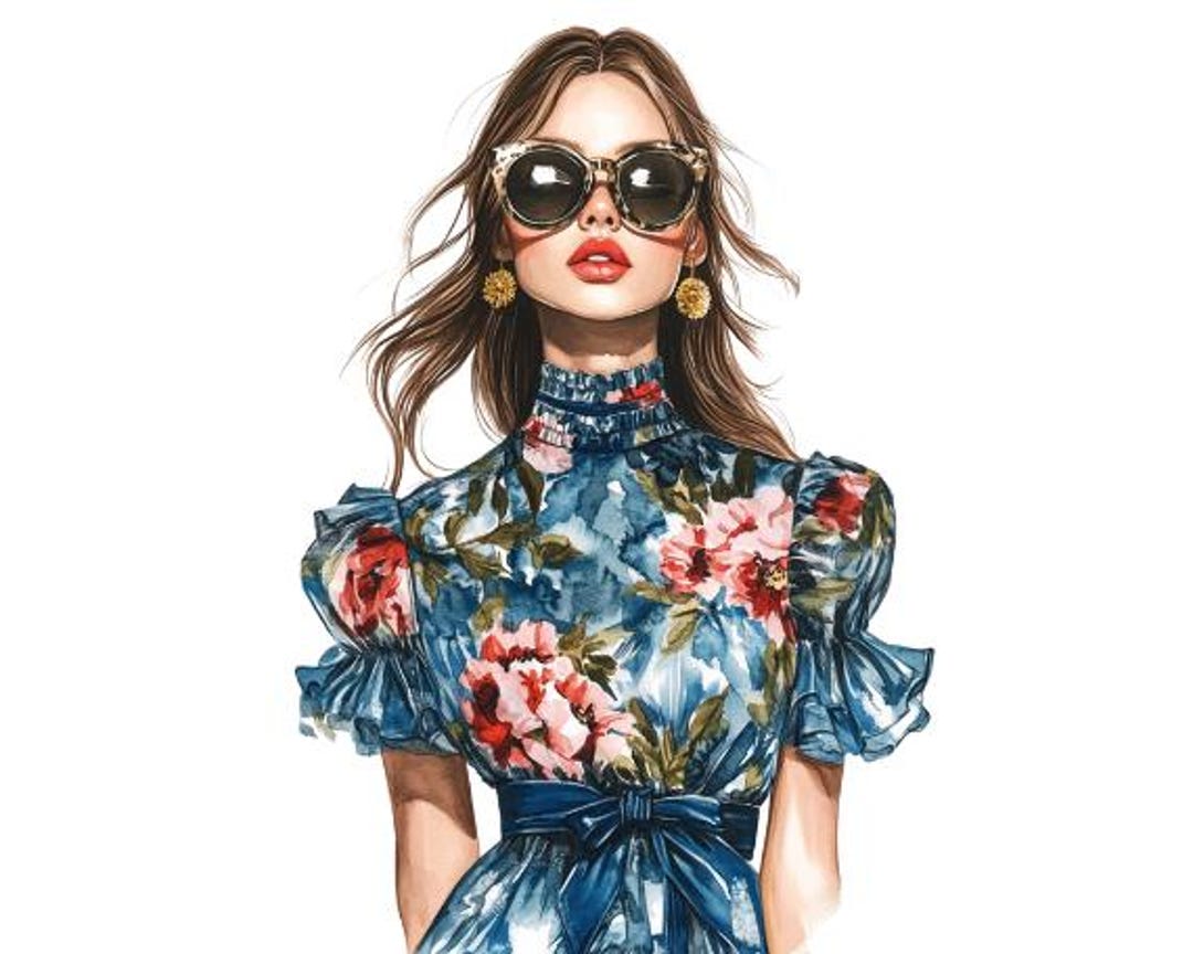 Fashion Girl Clipart, Spring Girl Clipart Fashion Illustration Brunette ...