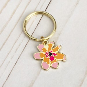 Flower Keychain - Gold and Pink Flower Keychain - Enamel Flower Charm ...