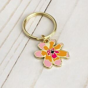 Flower Keychain - Gold and Pink Flower Keychain - Enamel Flower Charm ...