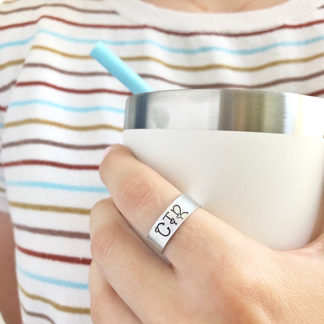 CTR Heart Ring Hand Stamped Ring Adjustable Choose the | Etsy