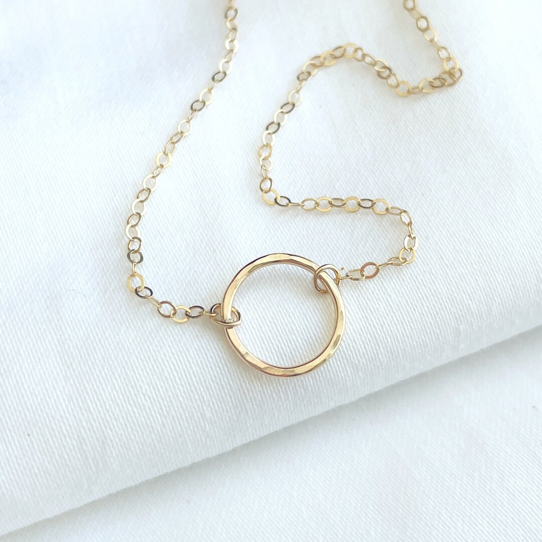 Gold Circle Necklace 14k Gold Filled Hammered Circle Necklace Karma ...