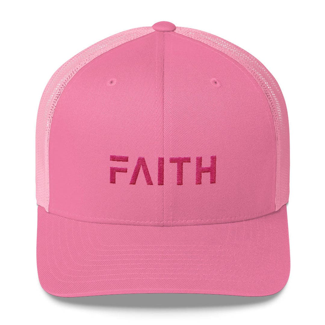 FAITH Christian Snapback Trucker Hat With Pink Stitching | Christian ...