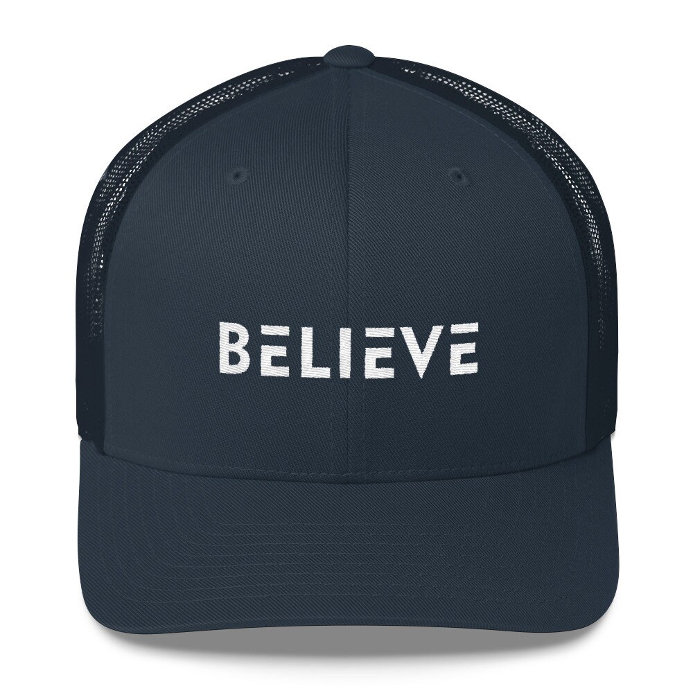 Believe Snapback Trucker Hat with White Embroidery Christian Hats Faith ...