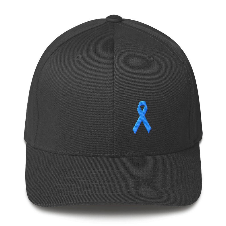 Prostate Cancer Awareness Fitted Hat Light Blue Ribbon Fitted Baseball ...