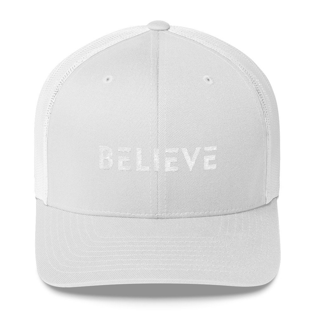 Believe Snapback Trucker Hat with White Embroidery Christian Hats Faith ...