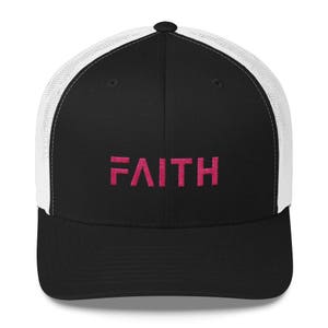 FAITH Christian Snapback Trucker Hat With Pink Stitching | Christian ...