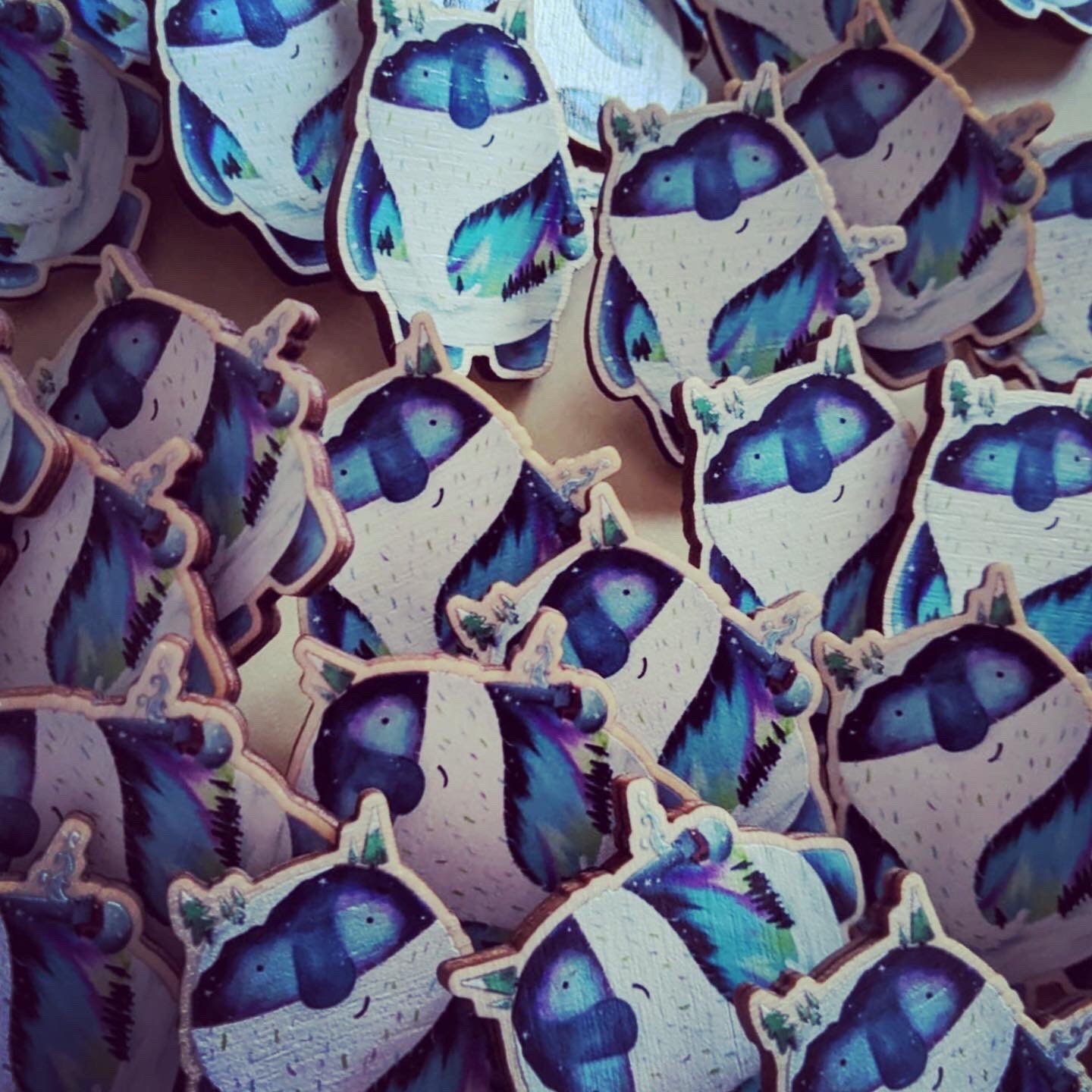 NORTHERN LIGHTS Spirit WOODEN Pin Badge by Catherine Redgate | Etsy