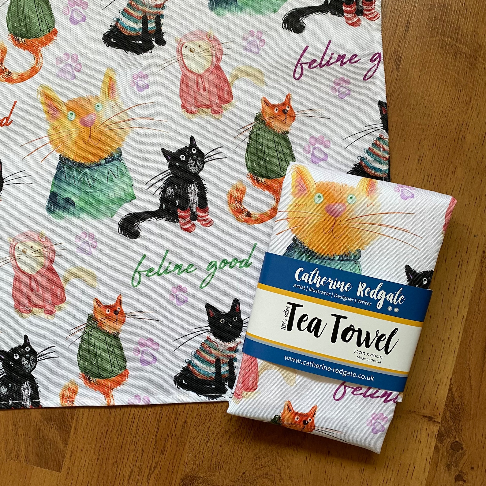 FELINE Good CATS Illustrated Tea TOWEL 100% Cotton With Hanging Loop ...
