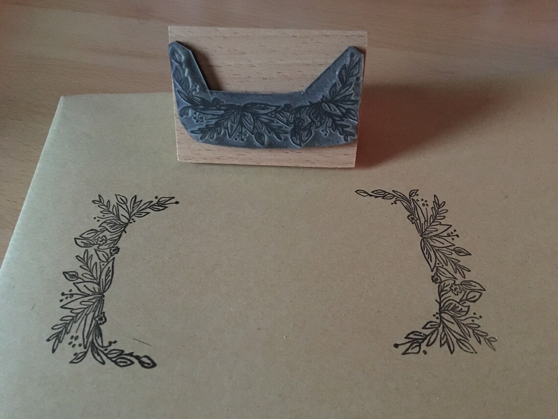 Floral botanical leafy border stamp 2 or 3 wooden | Etsy