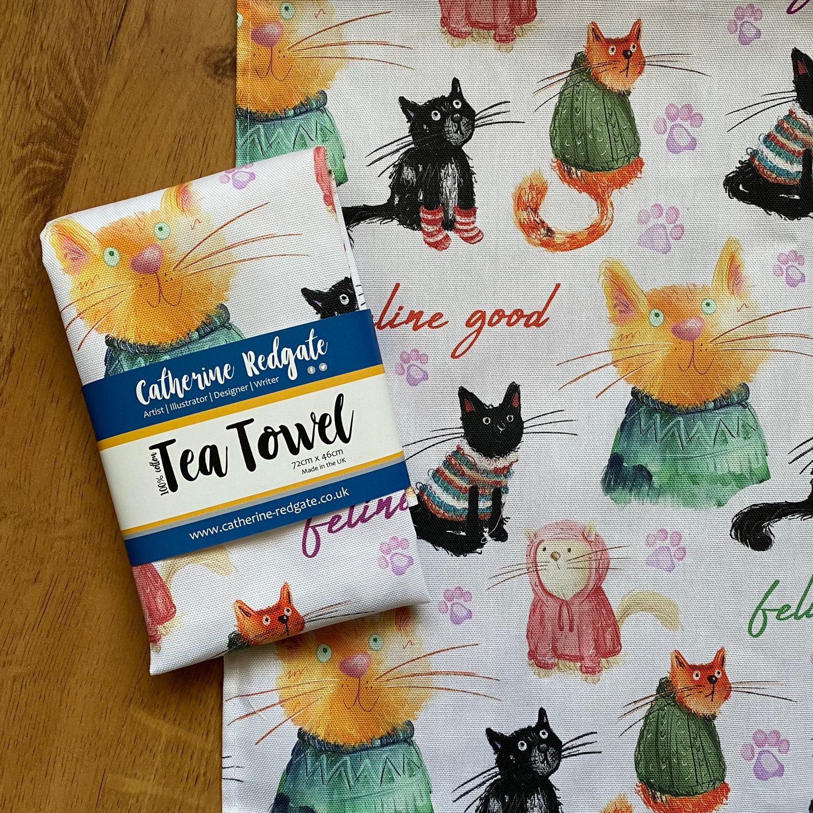 FELINE Good CATS Illustrated Tea TOWEL 100% Cotton With Hanging Loop ...