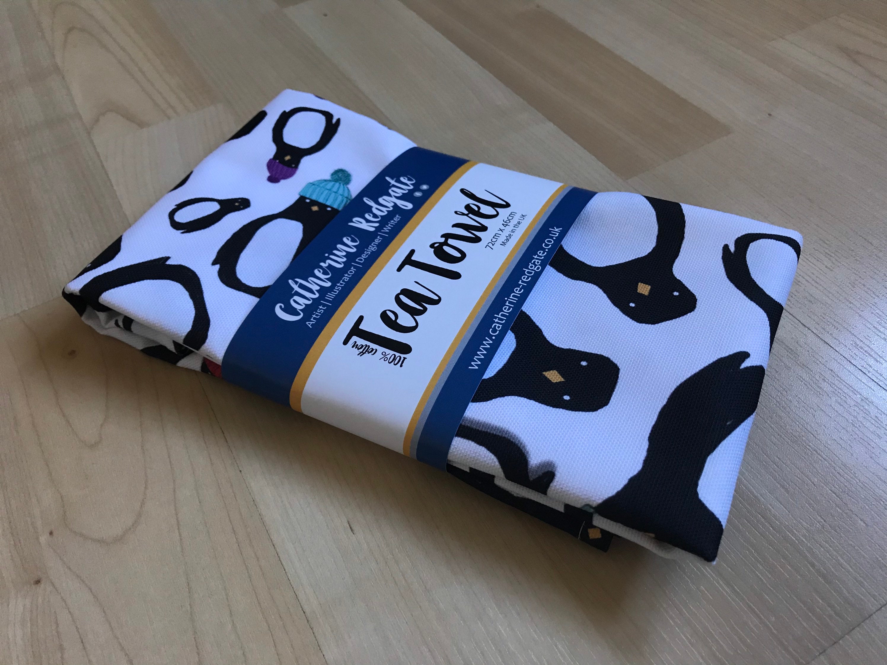 Penguin Parade Illustrated TEA TOWEL - 100% Cotton With Hanging Loop ...