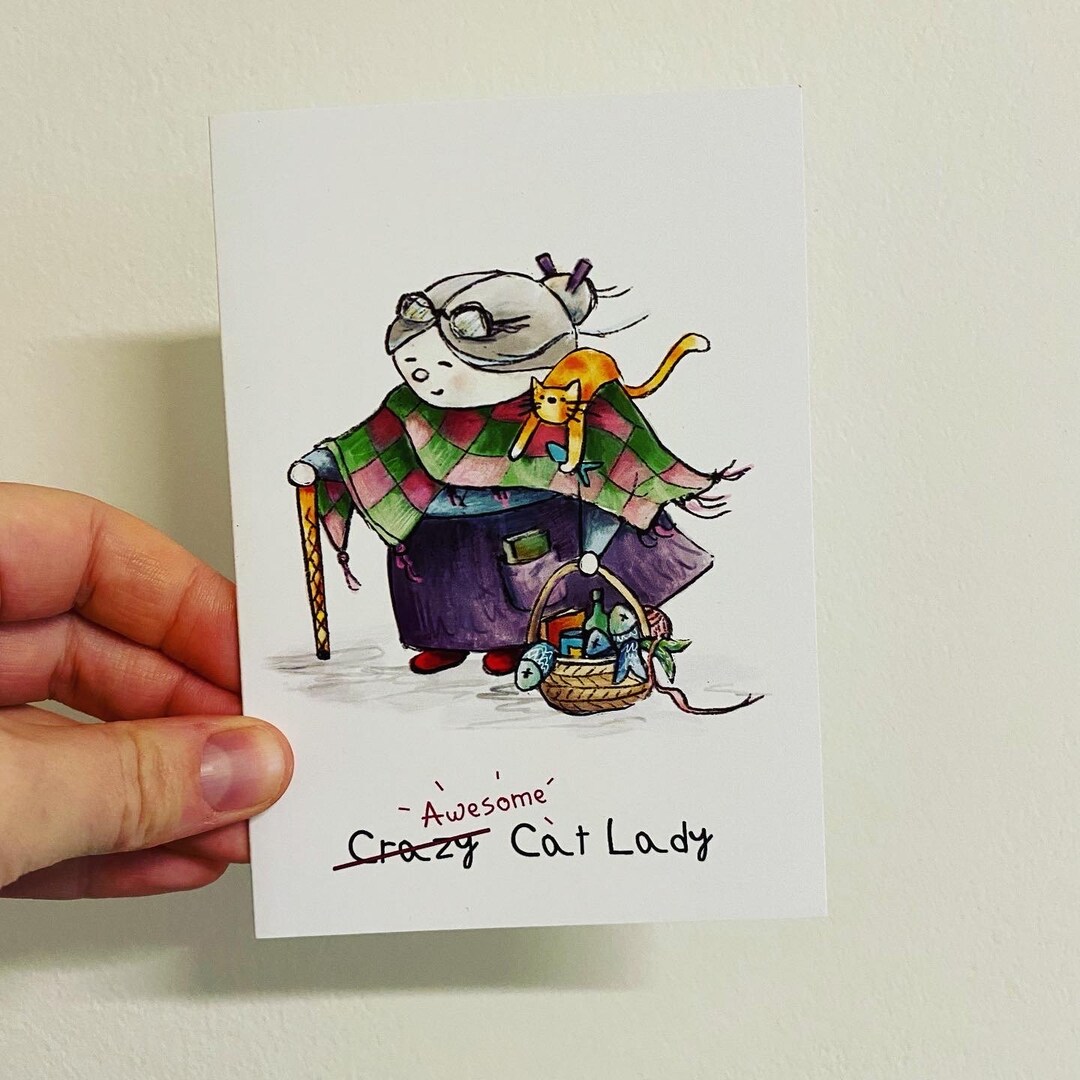 A6 Awesome CAT LADY Greeting Card - Blank Inside Catherine Redgate ...