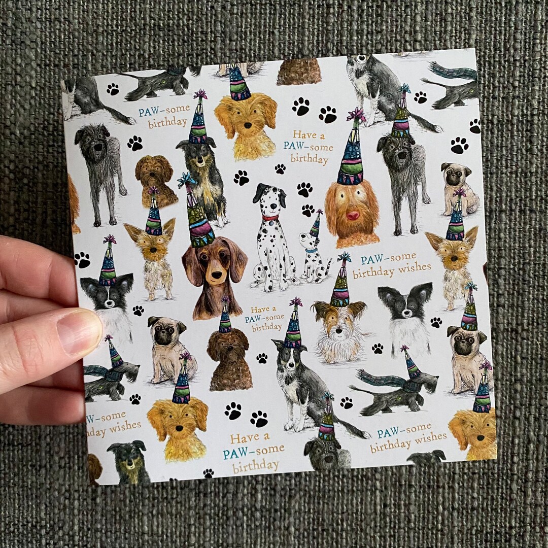 Party Dogs PAWSOME Birthday Greeting Card Blank Inside Catherine ...