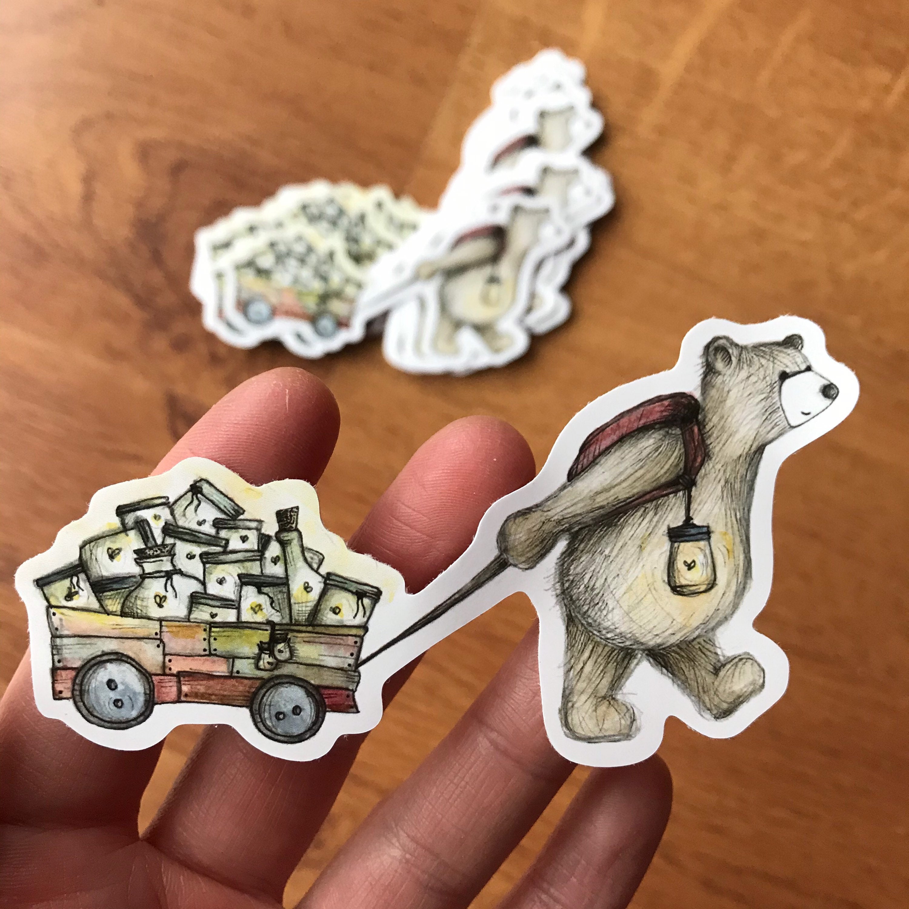 BEAR and FIREFLY CART Sticker Illustration Catherine Redgate | Etsy