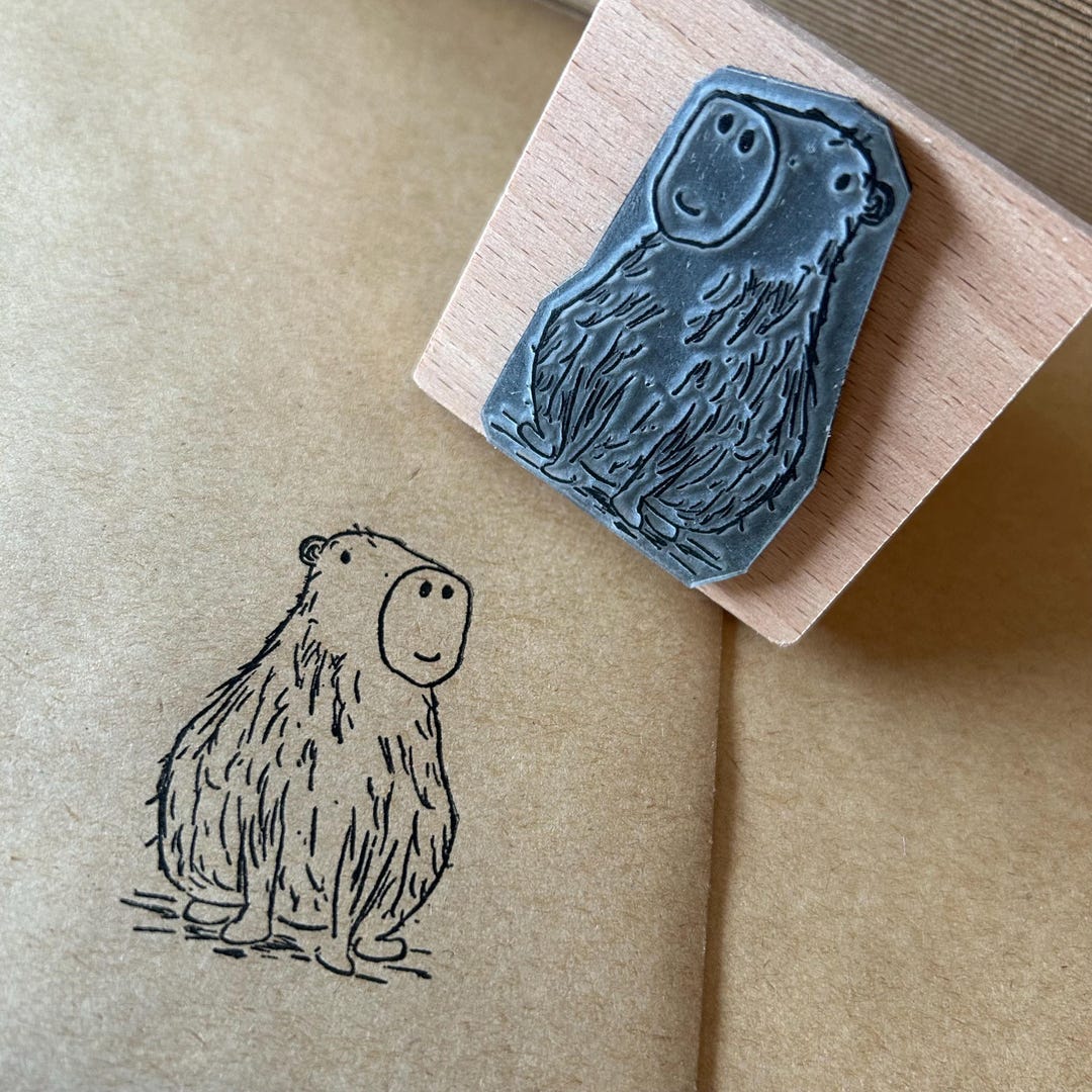 Cute CAPYBARA Wooden Rubber Stamper 2" Catherine Redgate Fun Stamping ...