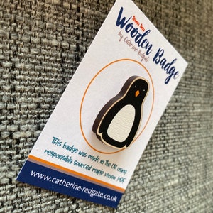 Tiny PENGUIN WOODEN Pin Badge Catherine Redgate Eco Sustainable Wood ...