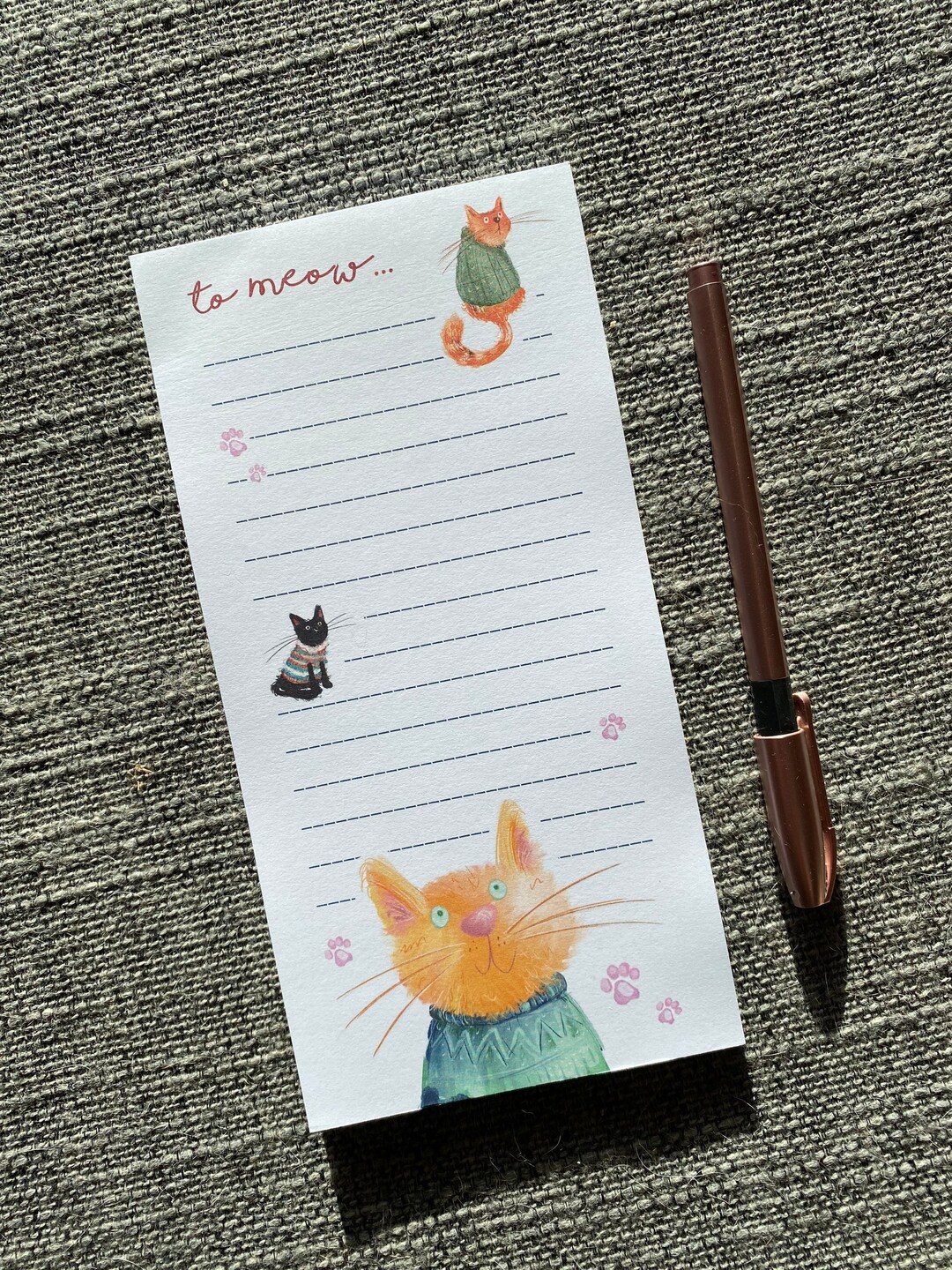 TO MEOW Cat LIST Pad Notepad Notes Catherine Redgate Stationery ...