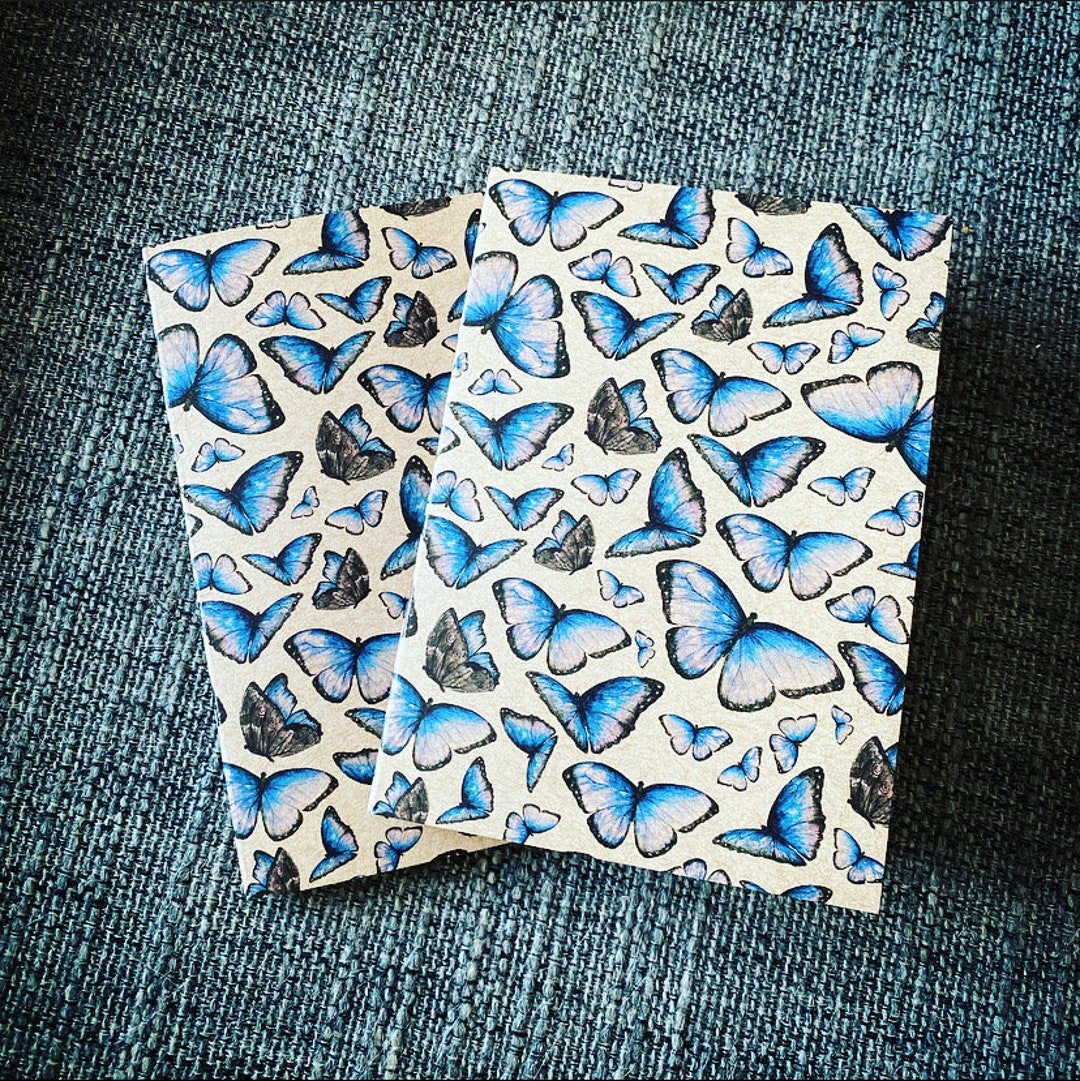 BLUE BUTTERFLY A6 ECO Jotter Artist Sketchpad Notebook Plain Inside ...