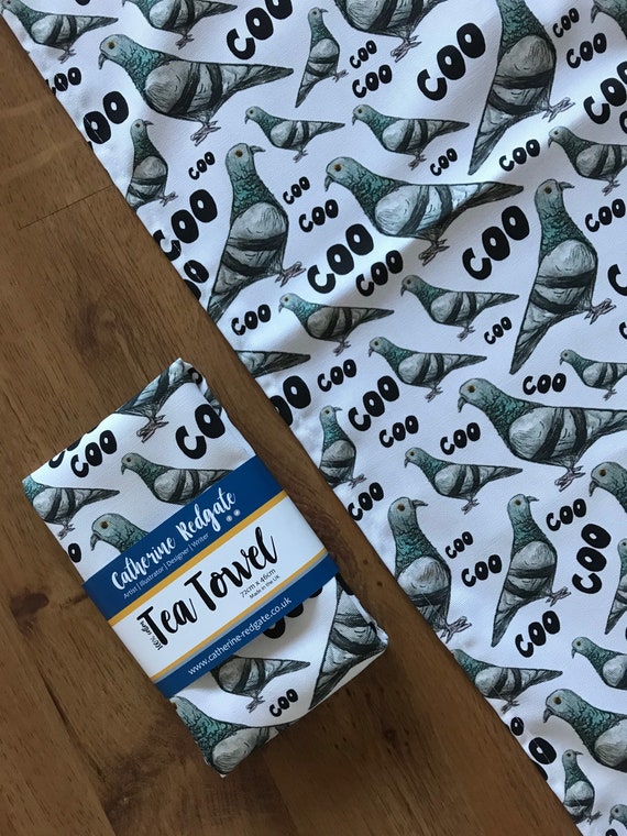 PIGEON Illustrated TEA TOWEL 100% Cotton With Hanging Loop - Etsy
