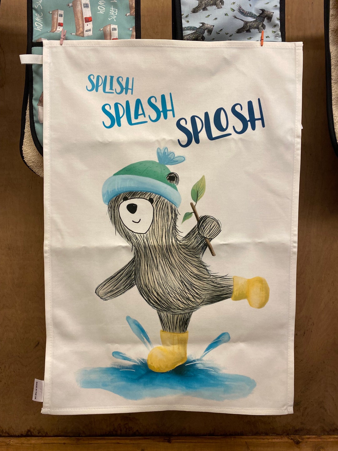 Splish Splash BEAR Illustrated TEA TOWEL 100% Cotton Hanging Loop ...