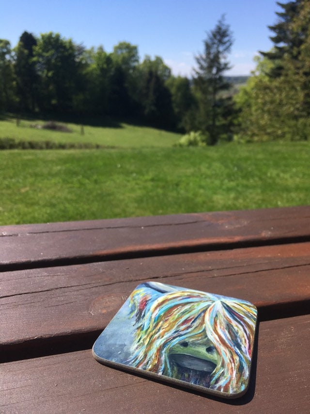 Heelan Coo Highland Cow Scottish GLOSS COASTER by Catherine | Etsy