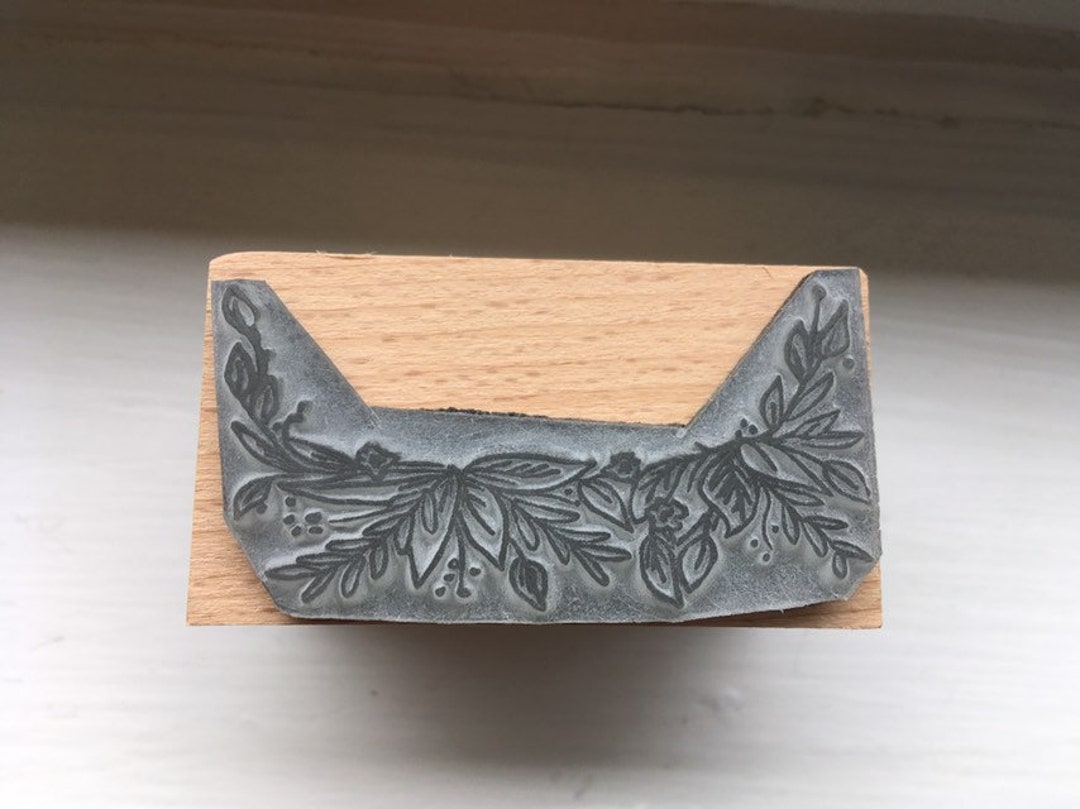 Floral Botanical Leafy Border Stamp - 2" or 3” Wooden Rubber Stamper ...