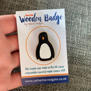 Tiny PENGUIN WOODEN Pin Badge Catherine Redgate Eco Sustainable Wood ...