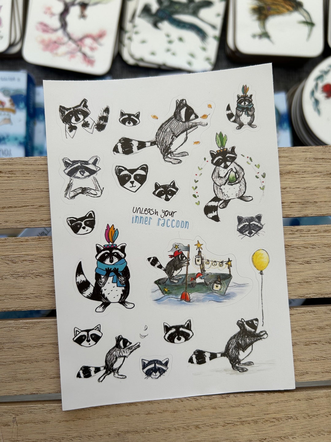 RACCOON STICKER SHEET Illustration Catherine Redgate Paper Bujo ...