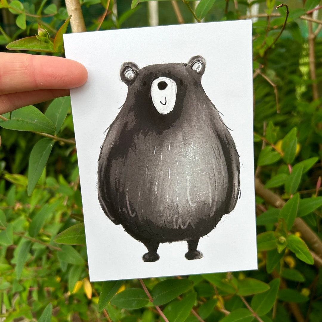Grey TEA BEAR Postcard Catherine Redgate Positivity Illustration Letter ...