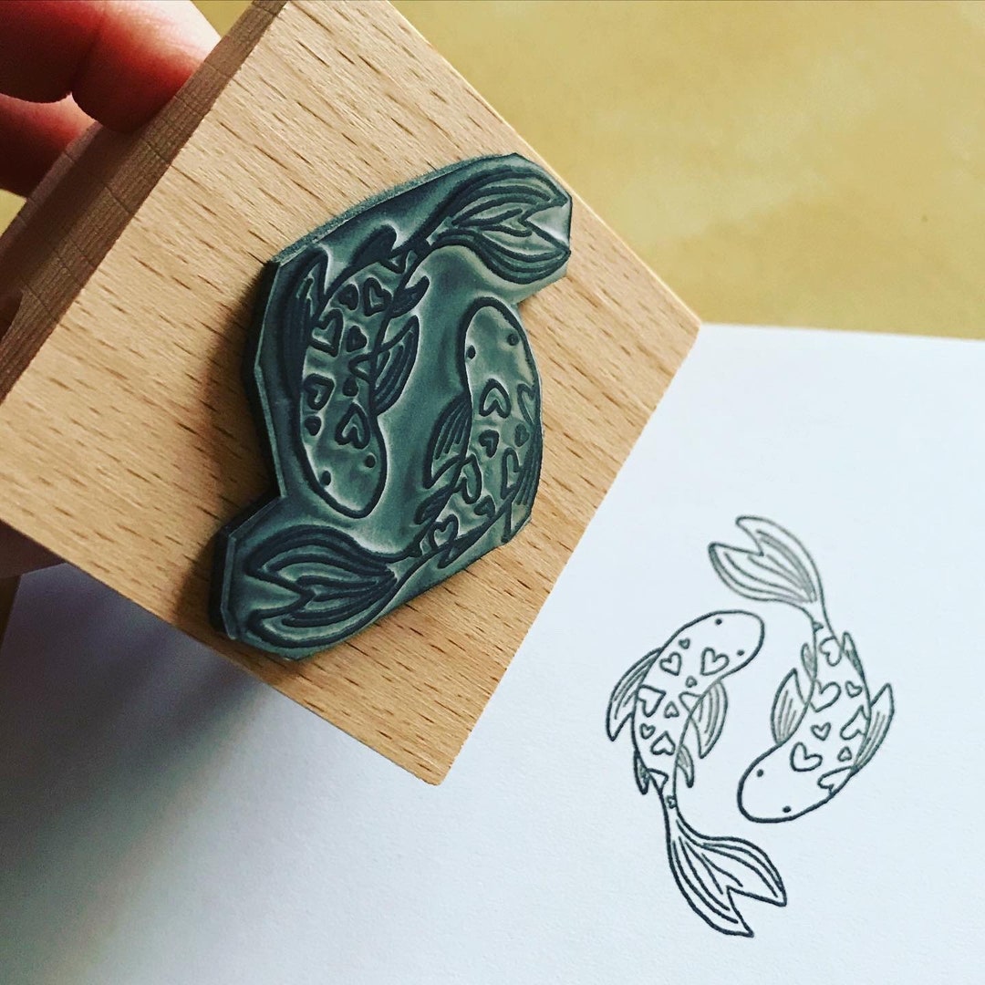 KOI LOVE FISH Wooden Rubber Stamper 2 by Catherine - Etsy