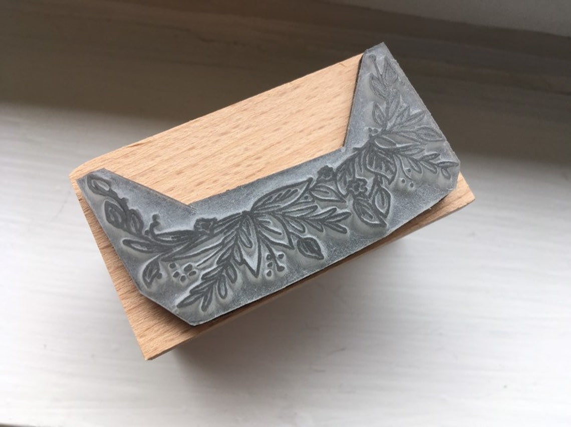 Floral botanical leafy border stamp 2 or 3 wooden | Etsy