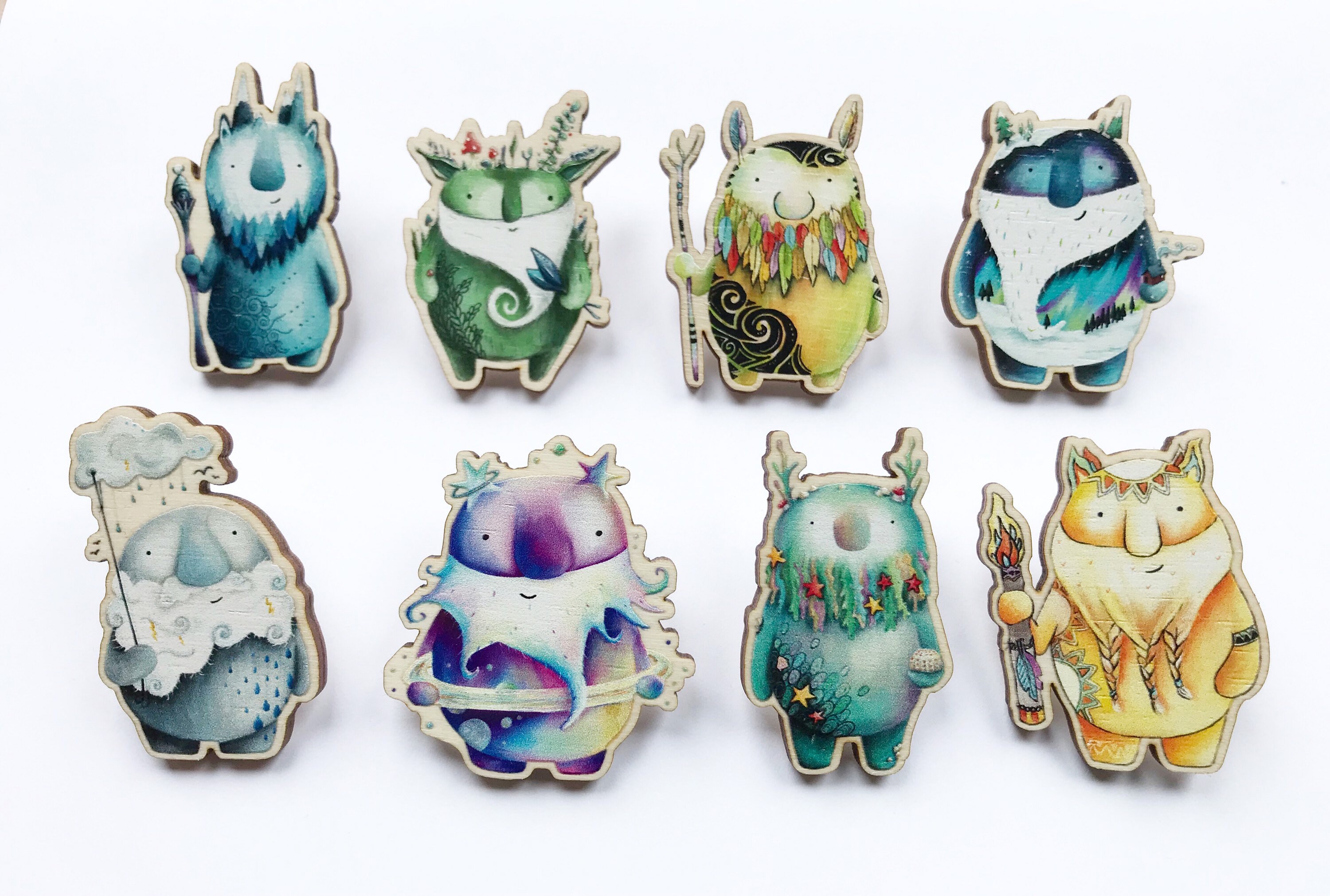 NORTHERN LIGHTS Spirit WOODEN Pin Badge by Catherine Redgate | Etsy