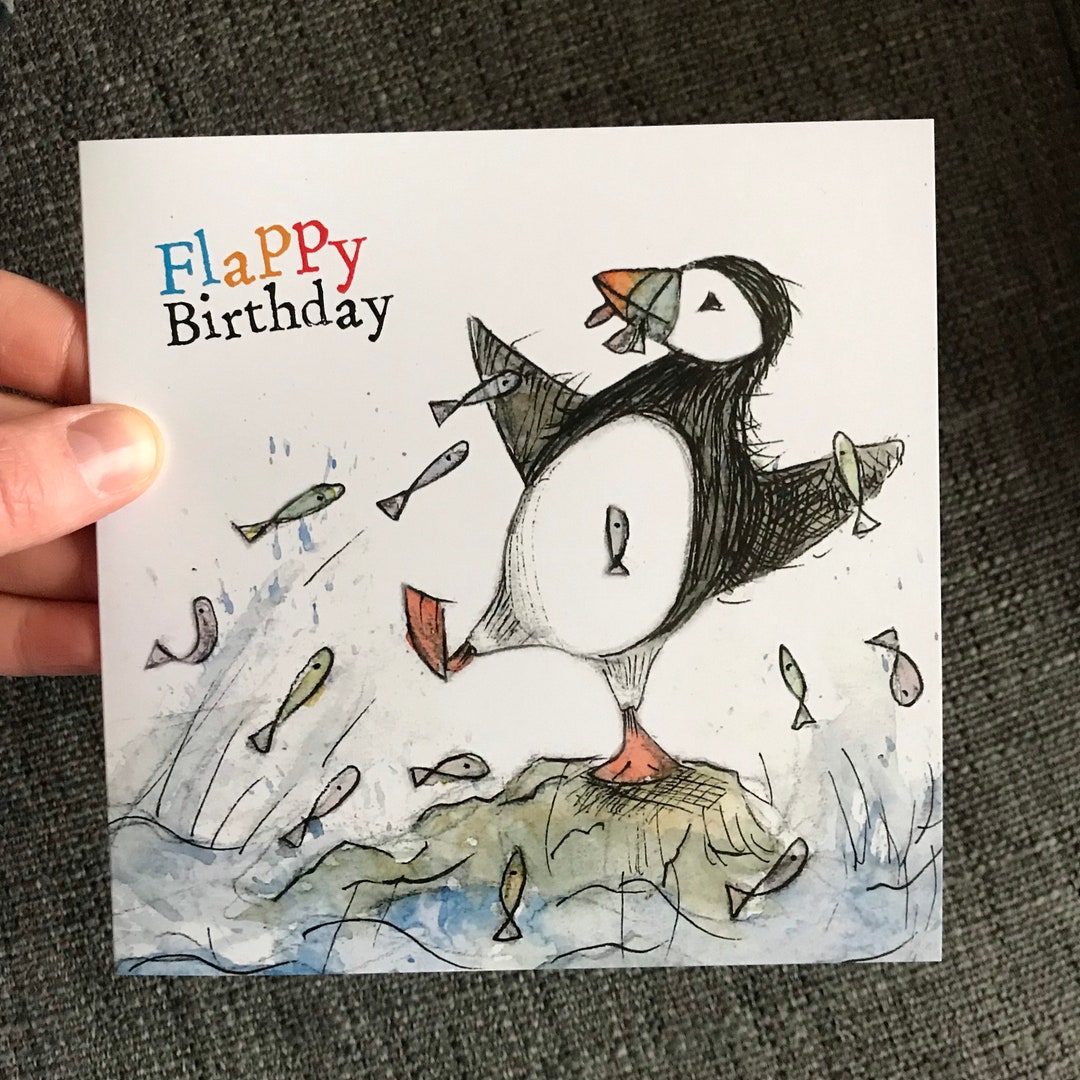 FLAPPY BIRTHDAY PUFFIN Greeting Card Blank Inside Catherine Redgate ...