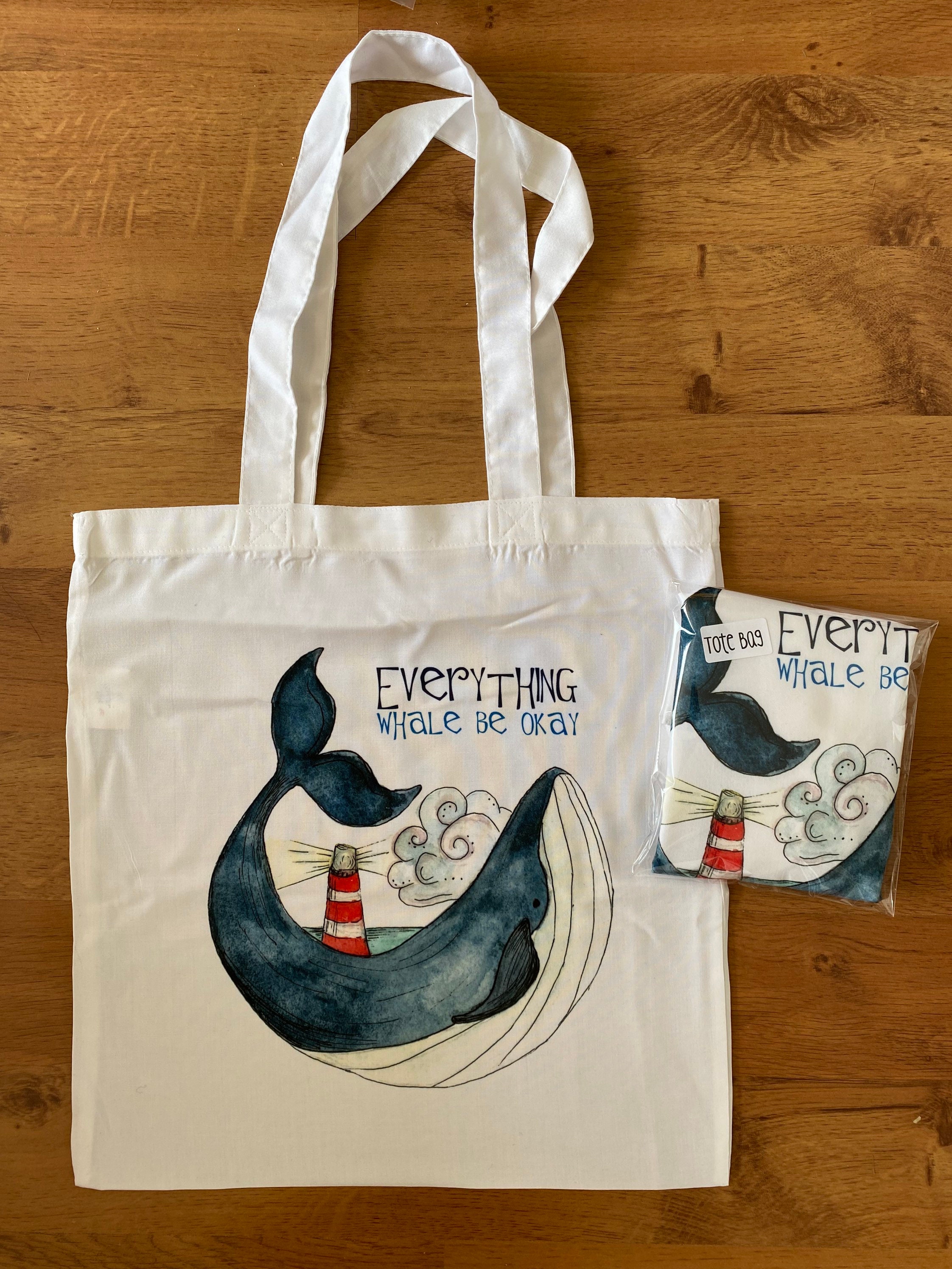 Everything WHALE Be OKAY White TOTE Bag Shop Cute Shopper Shoulder ...