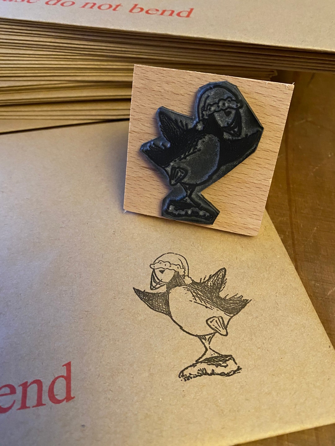 Dancing CHRISTMAS PUFFIN Wooden Rubber Stamper 2" 3” Catherine Redgate ...