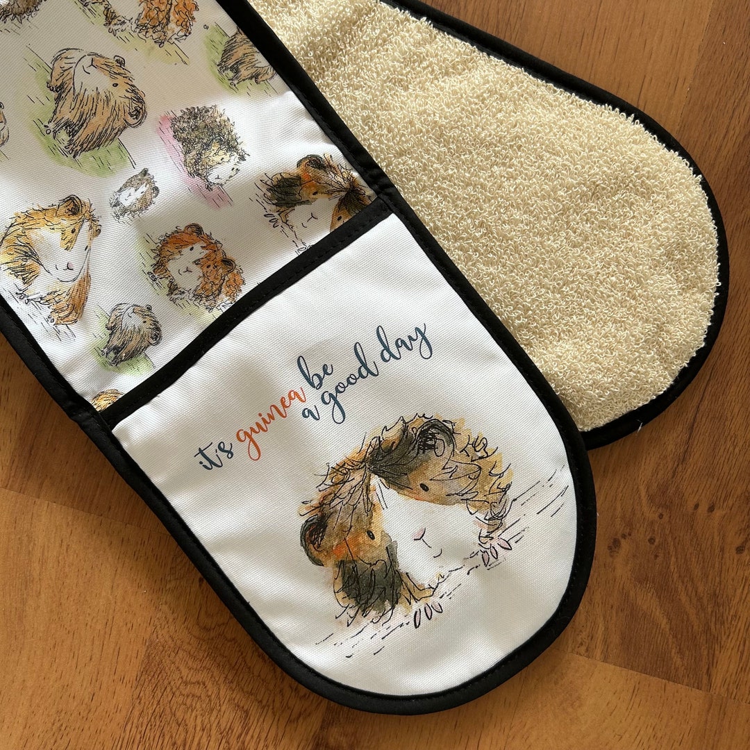 GUINEA Pig Double OVEN GLOVES 100% Cotton Hanging Loop Catherine Redgate Kitchenware Homeware ...