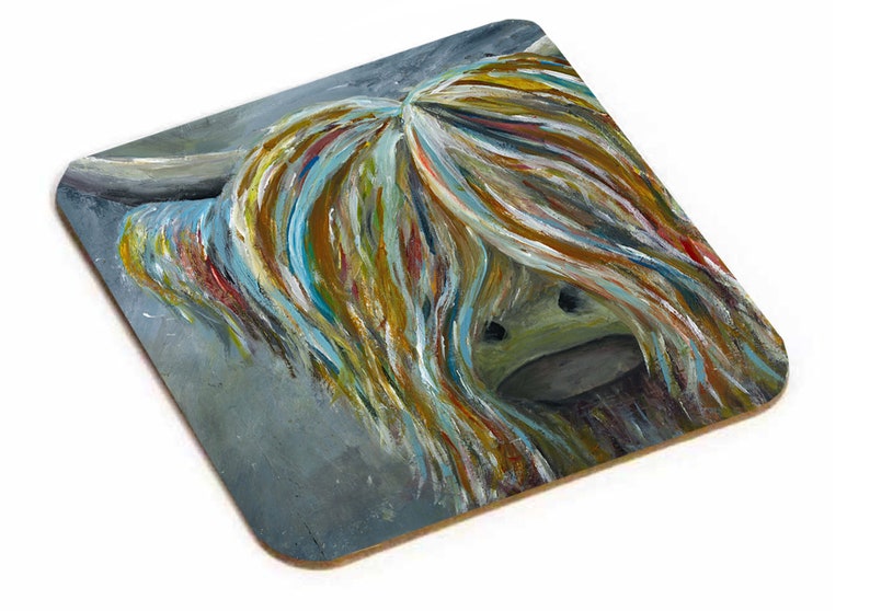 Heelan Coo Highland Cow Scottish GLOSS COASTER by Catherine - Etsy