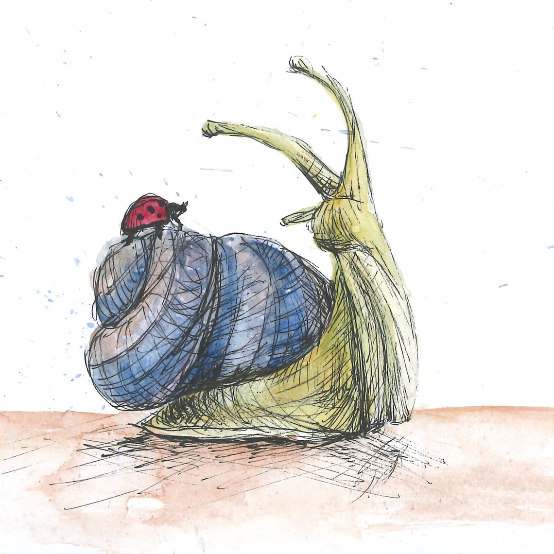New Friends Snail Ladybug Garden Greeting Illustration Art Card - Blank ...