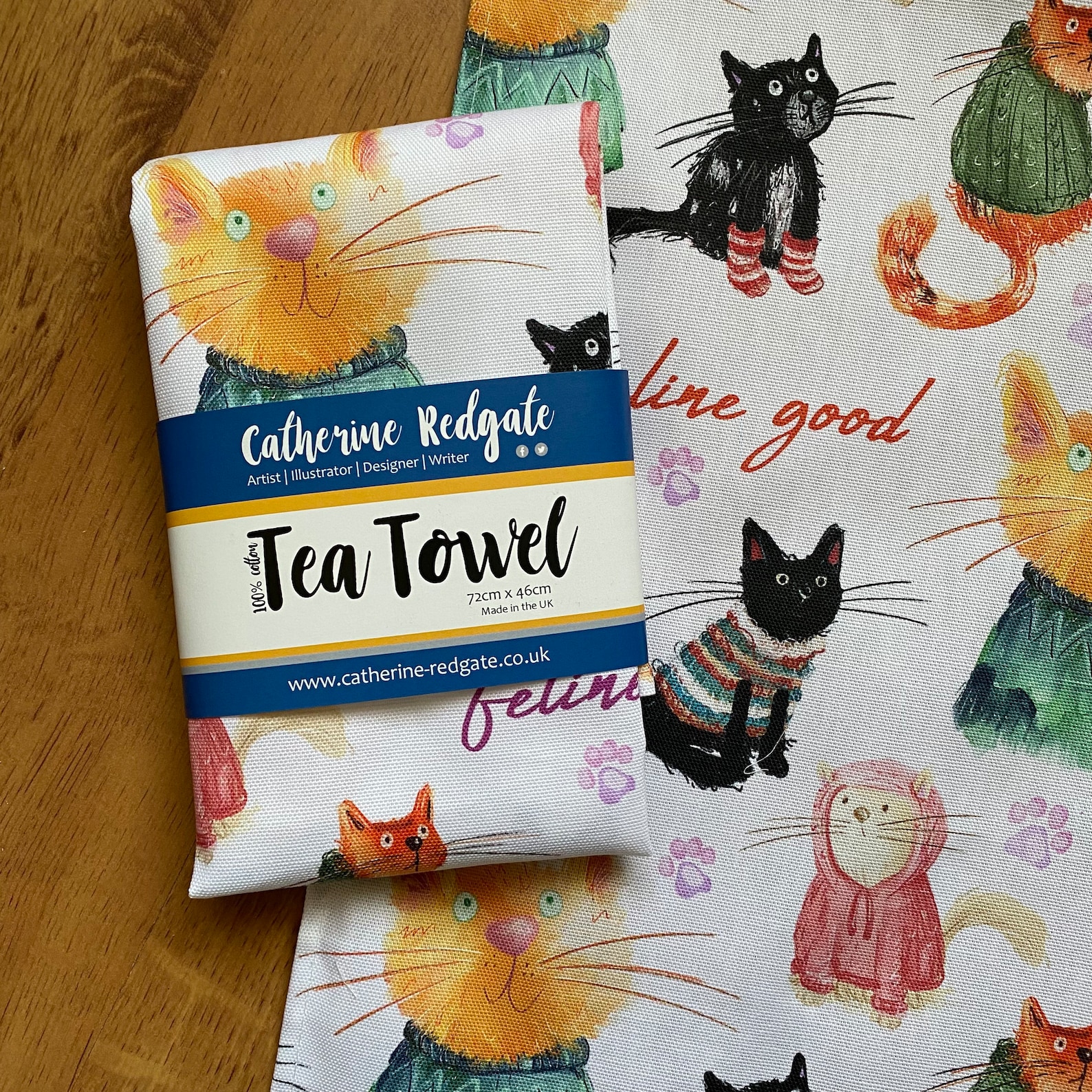 FELINE Good CATS Illustrated Tea TOWEL 100% Cotton With Hanging Loop ...