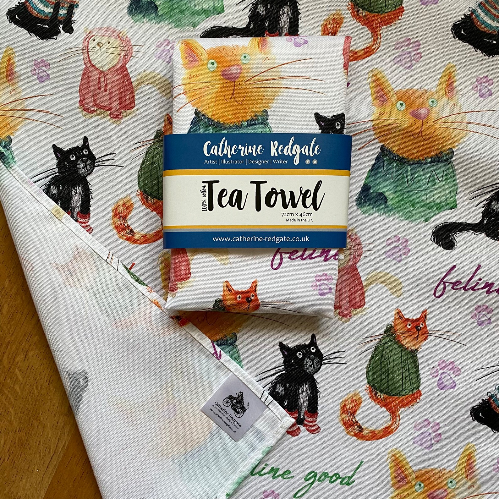 FELINE Good CATS Illustrated Tea TOWEL 100% Cotton With Hanging Loop ...