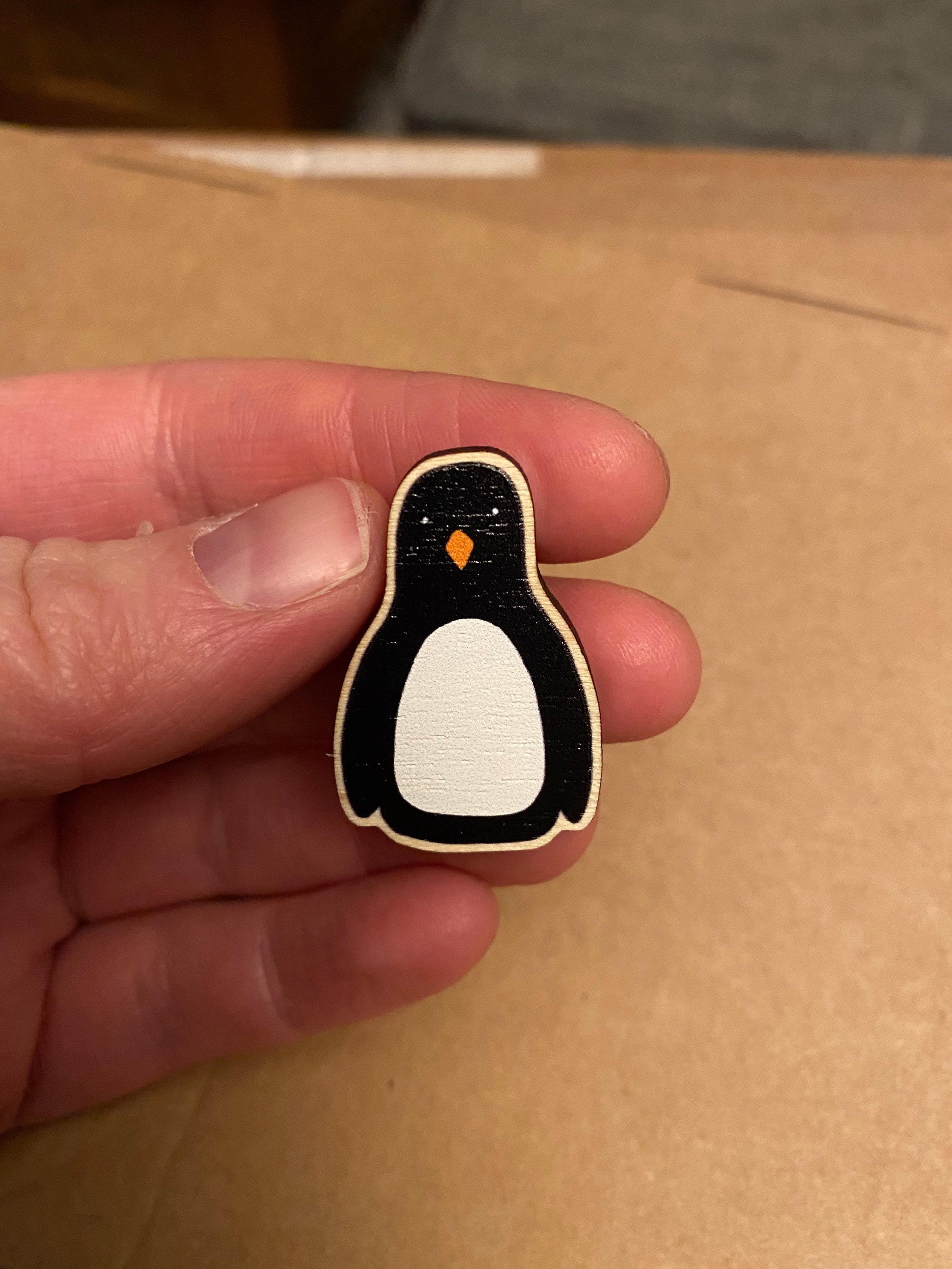 Tiny PENGUIN WOODEN Pin Badge Catherine Redgate Eco Sustainable Wood ...