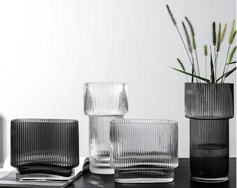 Ribbed Glass Vase | Etsy