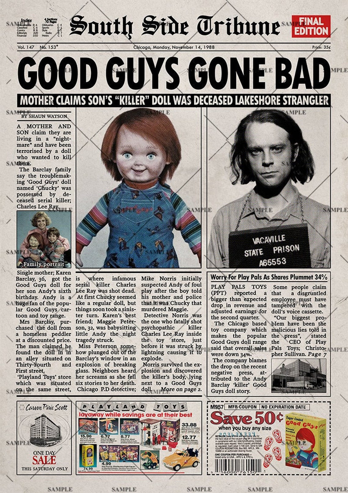 Child's Play 1988 Newspaper Poster Print Chucky | Etsy