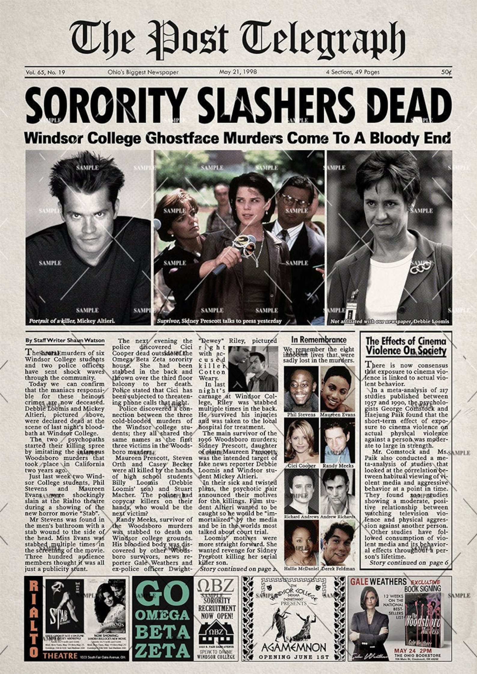 Scream 2 The Post Telegraph Newspaper Ghostface | Etsy