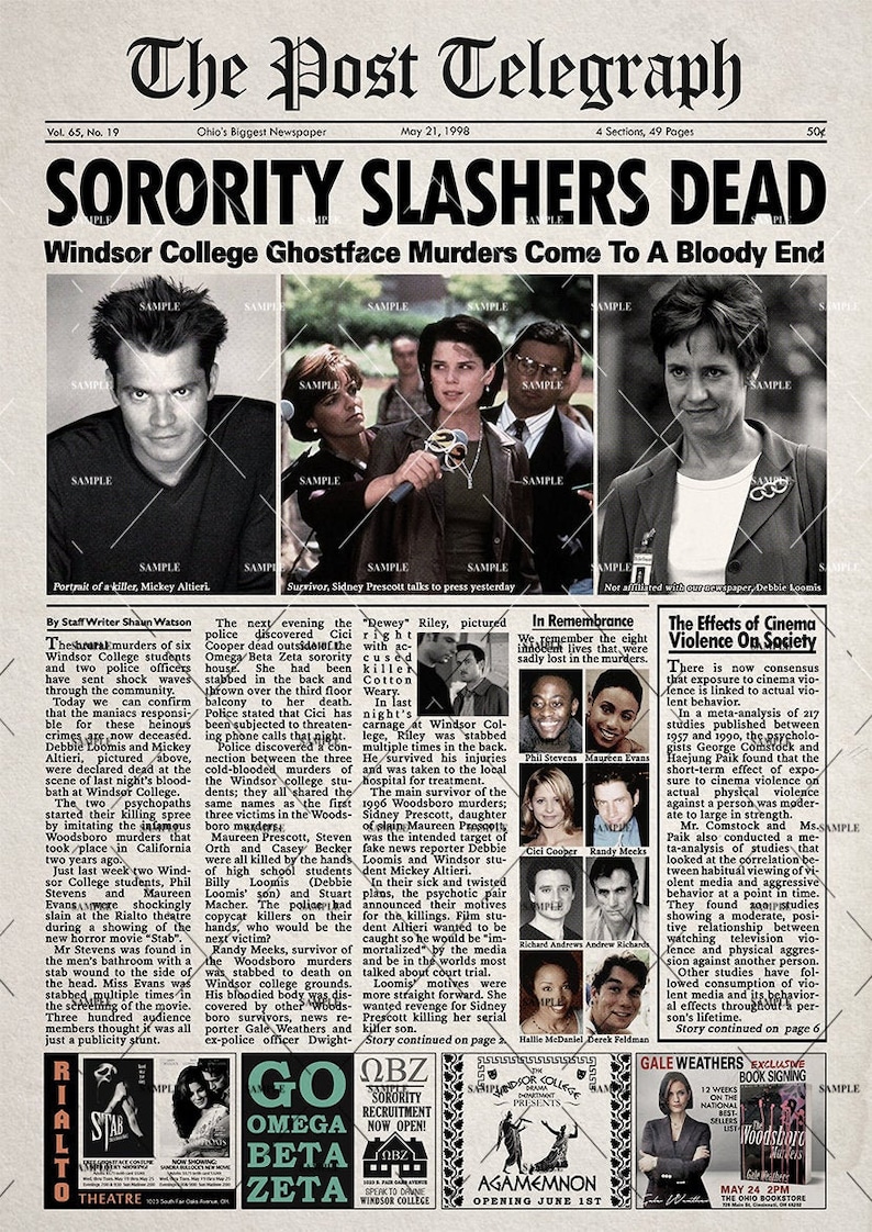 Scream 2 The Post Telegraph Newspaper Ghostface | Etsy