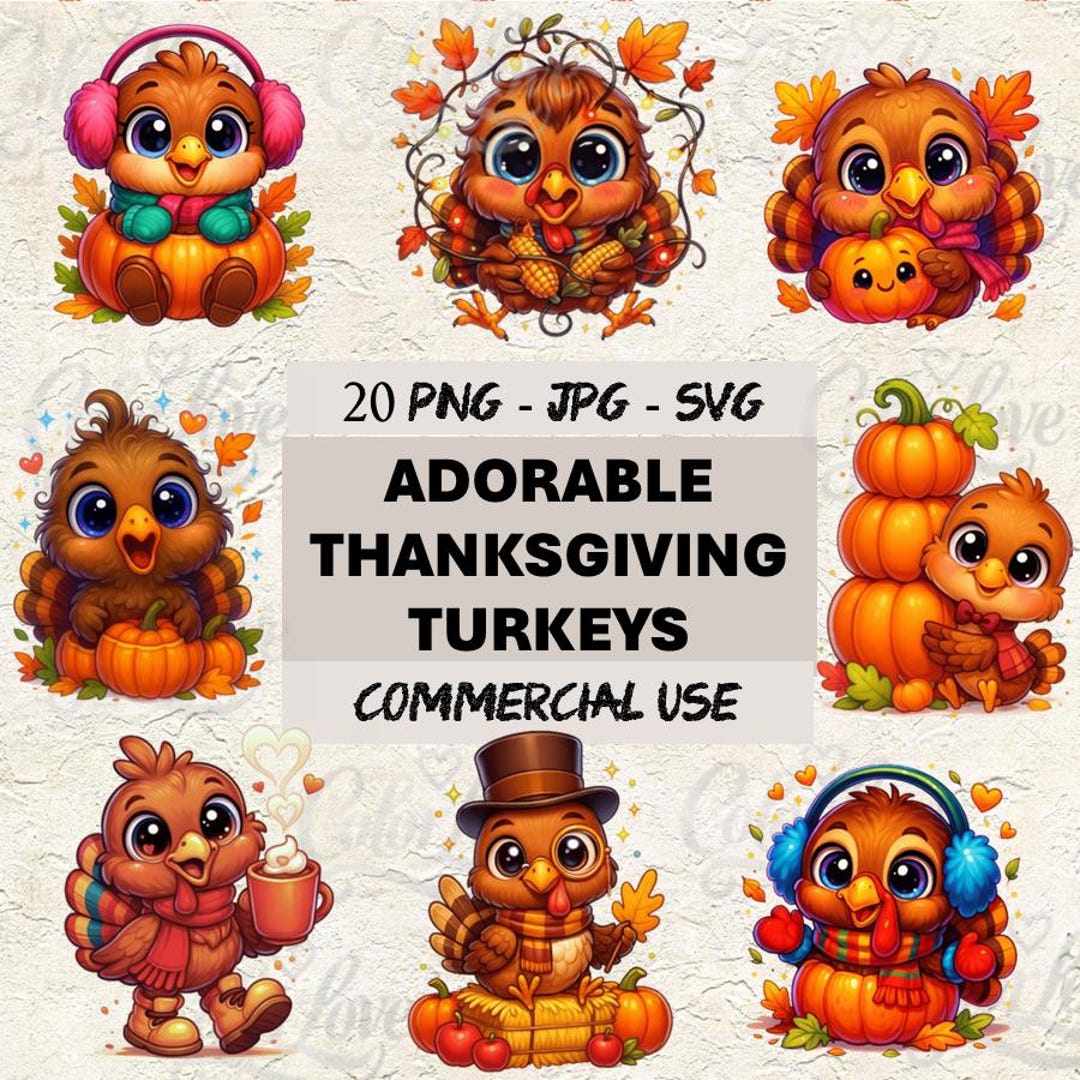 Adorable Turkey Clipart Bundle - 20 Cute Thanksgiving Graphics ...