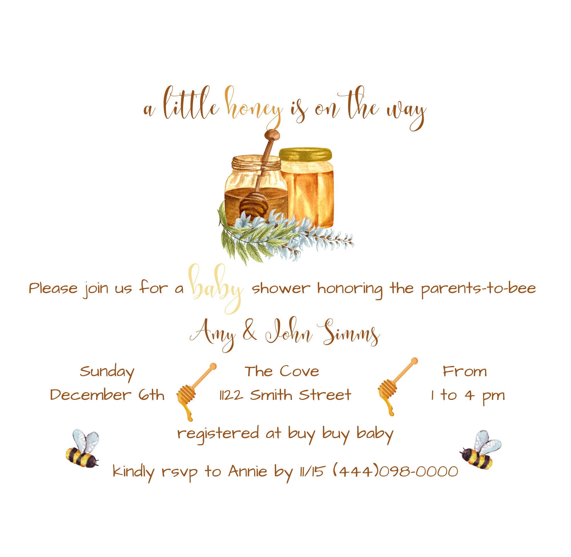 A Little Honey is on the Way Baby Shower Invitation, Baby Shower, Boy ...
